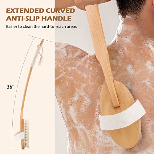 Shower Back Brush, 2 Heads 18.2 inch Bath Brush Long Handle for Shower, Body Bath Brush with Stiff and Soft Bristles, Back Scrubber for Shower for Men and Women