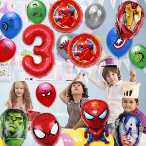 16PCS Superhero Birthday Party Balloons Spider Foil Balloons，Children's Superhero Theme 3th Birthday Party Decorations (3 Years old)