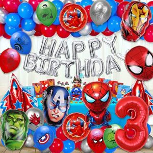 16PCS Superhero Birthday Party Balloons Spider Foil Balloons，Children's Superhero Theme 3th Birthday Party Decorations (3 Years old)