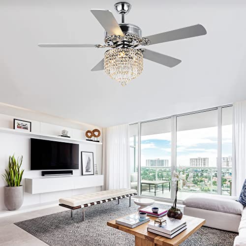 Oaks Aura 52In Crystal Ceiling Fan Fandelier,Modern Outdoor Ceiling Fans with Lights and Remote Control，Noiseless AC Motor, Retro Ceiling Fans for Farmhouse Lighting,Dining Room,Living Room