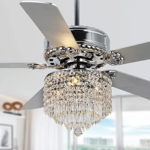 Oaks Aura 52In Crystal Ceiling Fan Fandelier,Modern Outdoor Ceiling Fans with Lights and Remote Control，Noiseless AC Motor, Retro Ceiling Fans for Farmhouse Lighting,Dining Room,Living Room