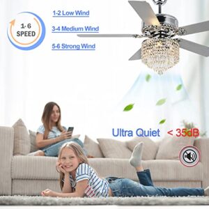 Oaks Aura 52In Crystal Ceiling Fan Fandelier,Modern Outdoor Ceiling Fans with Lights and Remote Control，Noiseless AC Motor, Retro Ceiling Fans for Farmhouse Lighting,Dining Room,Living Room