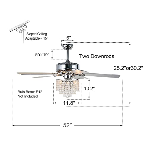 Oaks Aura 52In Crystal Ceiling Fan Fandelier,Modern Outdoor Ceiling Fans with Lights and Remote Control，Noiseless AC Motor, Retro Ceiling Fans for Farmhouse Lighting,Dining Room,Living Room