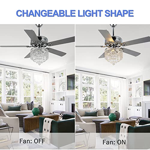 Oaks Aura 52In Crystal Ceiling Fan Fandelier,Modern Outdoor Ceiling Fans with Lights and Remote Control，Noiseless AC Motor, Retro Ceiling Fans for Farmhouse Lighting,Dining Room,Living Room