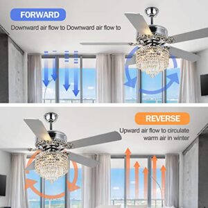 Oaks Aura 52In Crystal Ceiling Fan Fandelier,Modern Outdoor Ceiling Fans with Lights and Remote Control，Noiseless AC Motor, Retro Ceiling Fans for Farmhouse Lighting,Dining Room,Living Room