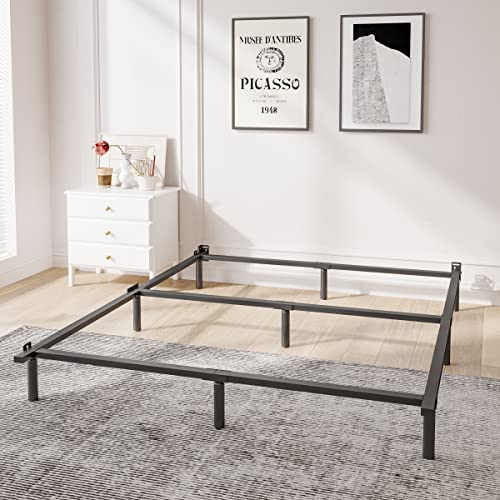 THEOCORATE Bed Frame Queen, 7 Inch Metal Basics Bed Frame, Low Profile Base for Box Spring, 9-Leg Support, Noise-Free, Easy Assembly, Black