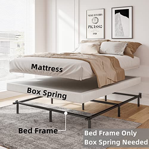 THEOCORATE Bed Frame Queen, 7 Inch Metal Basics Bed Frame, Low Profile Base for Box Spring, 9-Leg Support, Noise-Free, Easy Assembly, Black