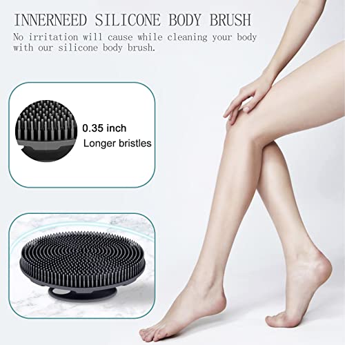 INNERNEED Food-grade Soft Silicone Body Scrubber Shower Brush Handheld Cleansing Skin Brush, Gentle Exfoliating and Lather Well (Black)