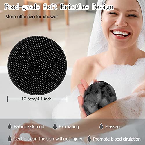 INNERNEED Food-grade Soft Silicone Body Scrubber Shower Brush Handheld Cleansing Skin Brush, Gentle Exfoliating and Lather Well (Black)