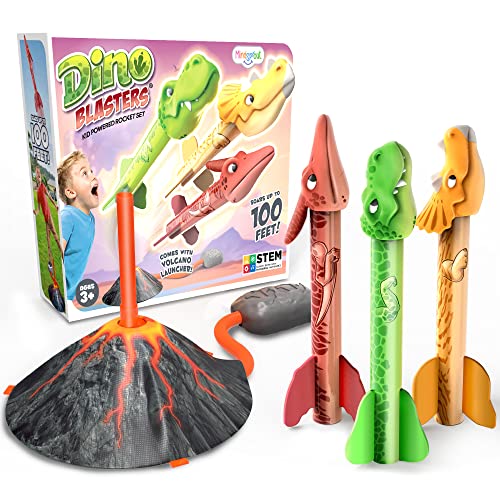 MindSprout Dino Blasters | Rocket Launcher for Kids - Launch up to 100 ft. Birthday Gift, for Boys & Girls Age 3 4 5 6 7 Years Old - Outdoor Toys, Family Fun, Dinosaur Toy, Kids (Patent Pending)