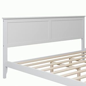 Bellemave Solid Wood Queen Platform Bed Frame with Headboard, Wooden Slats, No Box Spring Needed, Queen Size, Pine, White