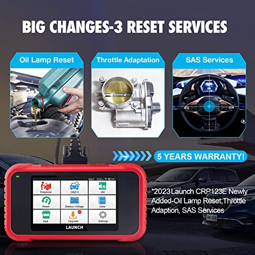 2023 LAUNCH OBD2 Scanner CRP123E Elite Code Reader for ABS SRS Engine Transmission Car Diagnostic Tool with Oil Reset, SAS Reset, Throttle Adaptation, One-Click Lifetime Update, Upgrade of CRP123