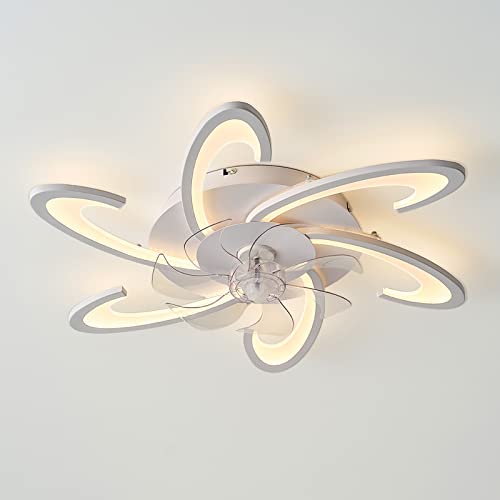 ARYROYAL Modern Indoor Recessed Ceiling Fan with Light, Dimmable Ceiling Fan with Remote Control, Intelligent Adjustment of 3 Colors of Light and 6 Wind Speeds, Suitable for Bedroom (White)