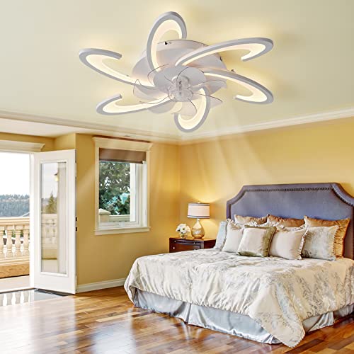 ARYROYAL Modern Indoor Recessed Ceiling Fan with Light, Dimmable Ceiling Fan with Remote Control, Intelligent Adjustment of 3 Colors of Light and 6 Wind Speeds, Suitable for Bedroom (White)