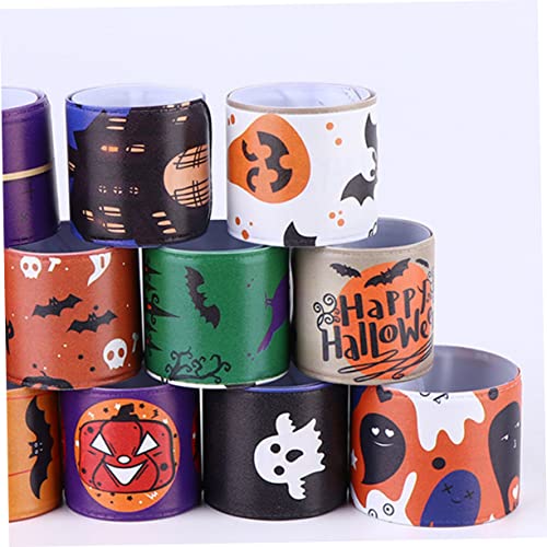 SAFIGLE 252 pcs Pumpkin Slap Snap Decorative Props Photo Halloween Wrist Circle Prop Band Spider Print Wristband Style Parties Random Novelty Supplies Bracelet Decors for Favors