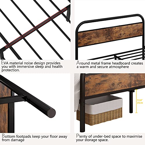 IRONCK Queen Bed Frame with Headboard, Platform Bed 12" Under Bed Storage Wood and Metal, No Box Spring Needed Easy Assembly