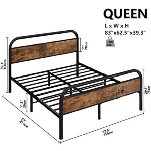 IRONCK Queen Bed Frame with Headboard, Platform Bed 12" Under Bed Storage Wood and Metal, No Box Spring Needed Easy Assembly