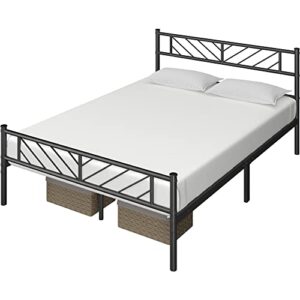 Yaheetech Queen Size Platform Bed Frame with Arrow Design Headboard, 13 Inches Metal Mattress Foundation for Storage, No Box Spring Needed, Easy Assembly, Modern, Black