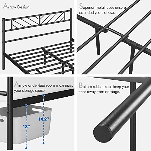 Yaheetech Queen Size Platform Bed Frame with Arrow Design Headboard, 13 Inches Metal Mattress Foundation for Storage, No Box Spring Needed, Easy Assembly, Modern, Black