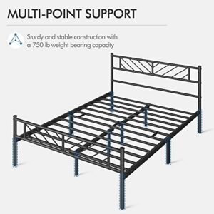 Yaheetech Queen Size Platform Bed Frame with Arrow Design Headboard, 13 Inches Metal Mattress Foundation for Storage, No Box Spring Needed, Easy Assembly, Modern, Black