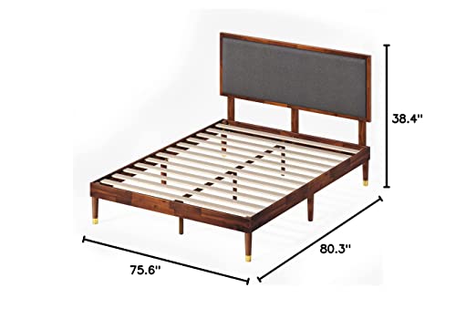 ZINUS Raymond Wood Platform Bed Frame with Adjustable Upholstered Headboard / Solid Wood Foundation / Wood Slat Support / No Box Spring Needed / Easy Assembly, King