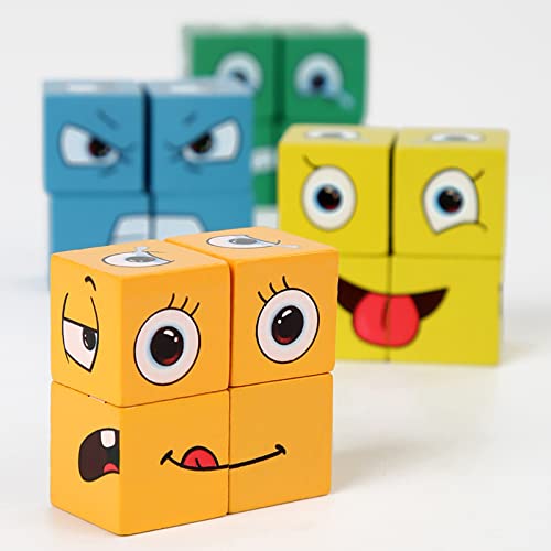 LELEMON Wooden Expressions Matching Block Puzzles Building Cubes Toy Borad Games Educational Montessori Toys for Toddler