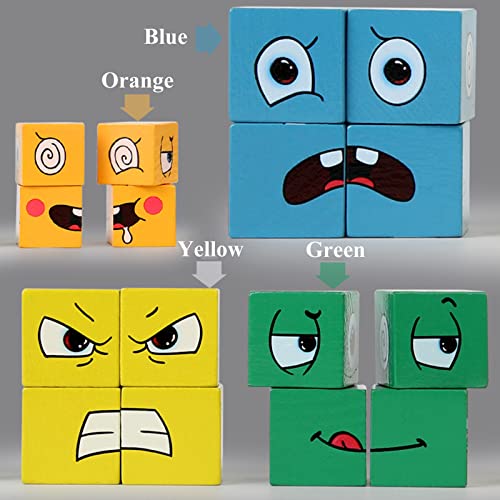 LELEMON Wooden Expressions Matching Block Puzzles Building Cubes Toy Borad Games Educational Montessori Toys for Toddler