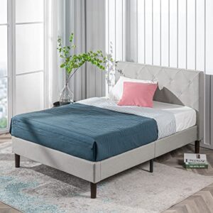 zinus shalini upholstered platform bed frame / mattress foundation / wood slat support / no box spring needed / easy assembly, light grey, full