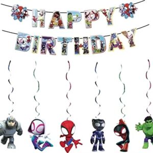 Spidey and His Amazing Friends Birthday Party Supplies Decorations Set with Tablecloth,Plates,Napkins, Banner, Balloons, Hanging Swirls, Cake Cupcake Toppers for Boys Girls Spidey-Theme Party