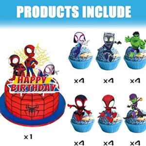 Spidey and His Amazing Friends Birthday Party Supplies Decorations Set with Tablecloth,Plates,Napkins, Banner, Balloons, Hanging Swirls, Cake Cupcake Toppers for Boys Girls Spidey-Theme Party