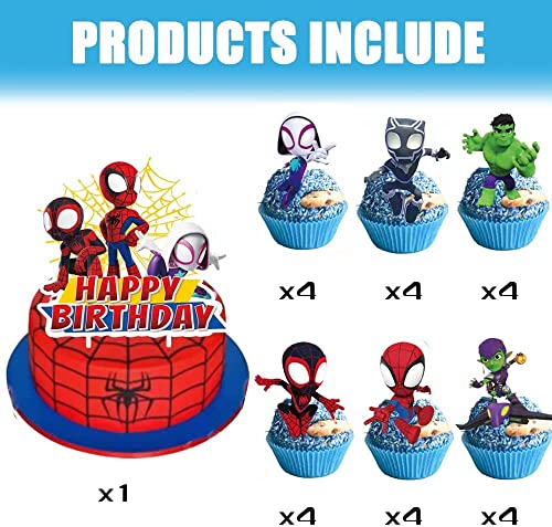 Spidey and His Amazing Friends Birthday Party Supplies Decorations Set with Tablecloth,Plates,Napkins, Banner, Balloons, Hanging Swirls, Cake Cupcake Toppers for Boys Girls Spidey-Theme Party