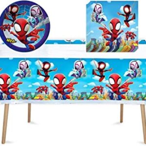 Spidey and His Amazing Friends Birthday Party Supplies Decorations Set with Tablecloth,Plates,Napkins, Banner, Balloons, Hanging Swirls, Cake Cupcake Toppers for Boys Girls Spidey-Theme Party