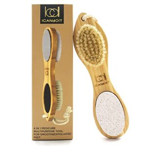 ICANdOIT-4 in 1 Foot File Callus Remover with Long Handle Classic Dry Brushing Body Brush Back Scrubber,Shower Brush for exfoliator Skin and Remove Dead Skin Cells