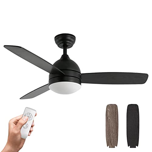 warmiplanet Ceiling Fan with Lights Remote Control, 48-Inch, Black, Silent Motor, 3-Blades