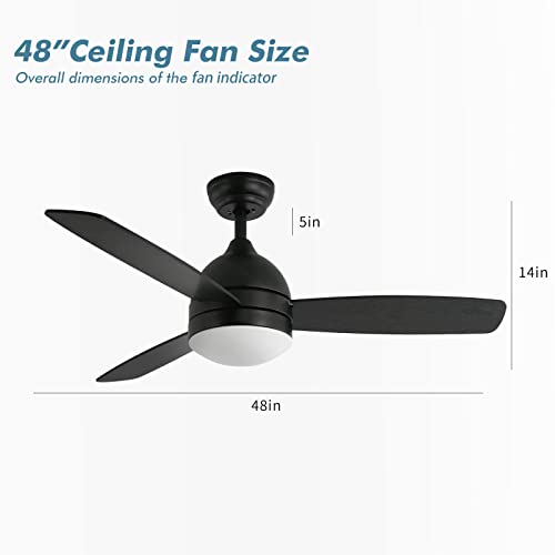 warmiplanet Ceiling Fan with Lights Remote Control, 48-Inch, Black, Silent Motor, 3-Blades