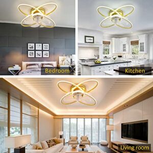 Flush Mount Bladeless Ceiling Fan with 3 Colors Dimmable Step-Less LED Light,Modern Low Profile Ceiling Fan Lighting Fixture with Remote Control 6 Speeds,Indoor Outdoor Bedroom Living Room (Golden)