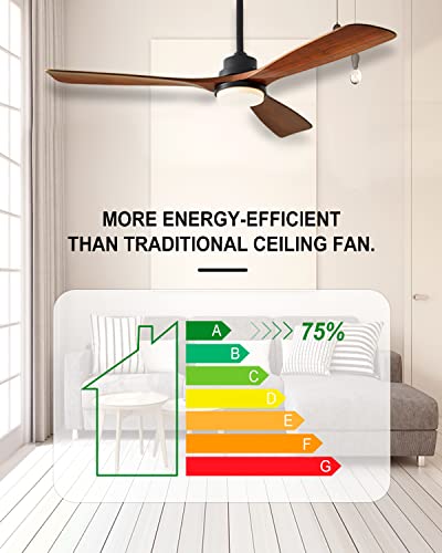 Chriari Ceiling Fans with Lights, 3 Wood Fan Blades, 52" Black Modern Ceiling Fan with Remote Control, Noiseless Reversible DC Motor for Bedroom/Living Room/Study/Patio