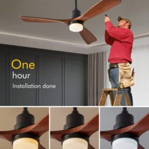 Chriari Ceiling Fans with Lights, 3 Wood Fan Blades, 52" Black Modern Ceiling Fan with Remote Control, Noiseless Reversible DC Motor for Bedroom/Living Room/Study/Patio