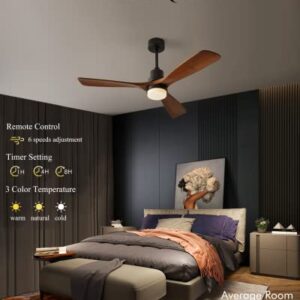 Chriari Ceiling Fans with Lights, 3 Wood Fan Blades, 52" Black Modern Ceiling Fan with Remote Control, Noiseless Reversible DC Motor for Bedroom/Living Room/Study/Patio