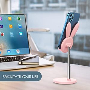 OATSBASF Cute Phone Stand, Adjustable Bunny Phone Stand for Desk, Thick Case Friendly Phone Holder Stand, Compatible with iPhone, Kindle, iPad, Switch, Tablets, All Phones (Pink)