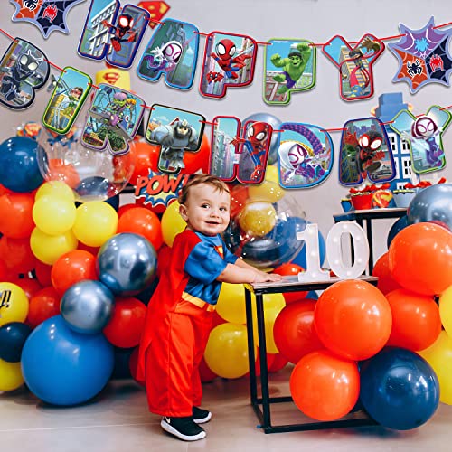 Cute Cartoon Birthday Banner Party Supplies Superhero Theme Happy Birthday Banners for Boys Girls Kids Teens Adults Birthday Party Decorations