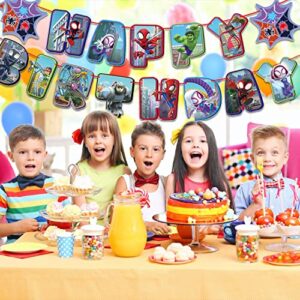 Cute Cartoon Birthday Banner Party Supplies Superhero Theme Happy Birthday Banners for Boys Girls Kids Teens Adults Birthday Party Decorations