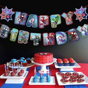 Cute Cartoon Birthday Banner Party Supplies Superhero Theme Happy Birthday Banners for Boys Girls Kids Teens Adults Birthday Party Decorations