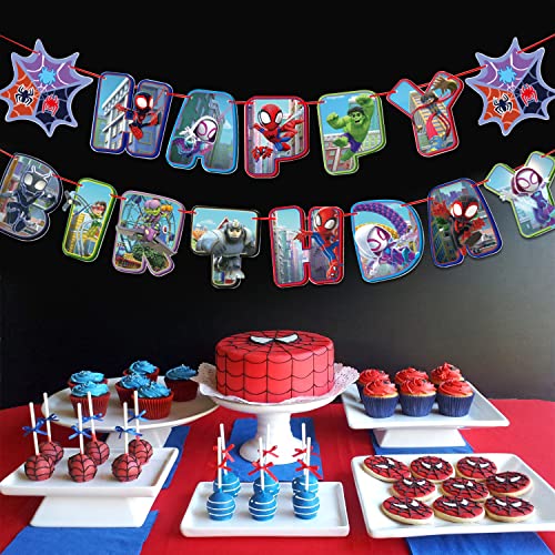 Cute Cartoon Birthday Banner Party Supplies Superhero Theme Happy Birthday Banners for Boys Girls Kids Teens Adults Birthday Party Decorations