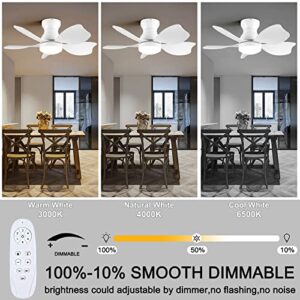 Ceiling Fan with Lights, 30 inch Remote Control, Low Profile DC Smart Ceiling Fan Works with Alexa, Google Home & Smart APP, White Flush Mount Ceiling Fan Suitable for bedroom dining room kitchen