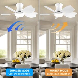 Ceiling Fan with Lights, 30 inch Remote Control, Low Profile DC Smart Ceiling Fan Works with Alexa, Google Home & Smart APP, White Flush Mount Ceiling Fan Suitable for bedroom dining room kitchen