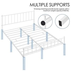 Yaheetech 14 Inch Queen Size Bed Frame Metal Platform Bed with Spindle Headboard Footboard/Mattress Foundation/No Box Spring Needed/Underbed Storage Space/Steel Slat Support/Easy Set up, White