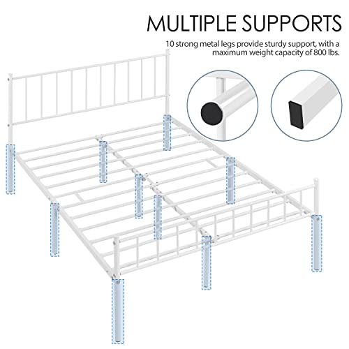 Yaheetech 14 Inch Queen Size Bed Frame Metal Platform Bed with Spindle Headboard Footboard/Mattress Foundation/No Box Spring Needed/Underbed Storage Space/Steel Slat Support/Easy Set up, White