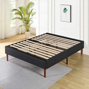 vecelo premium faux leather upholstered platform bed frame/mattress foundation/no box spring needed/strong wood slat support pu black, (queen)