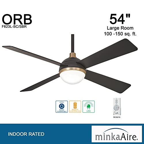 MINKA-AIRE F623L-BC/SBR Orb 54 Inch Ceiling Fan with Integrated 16W LED Light, Black Brushed Carbon/Soft Brass Finish